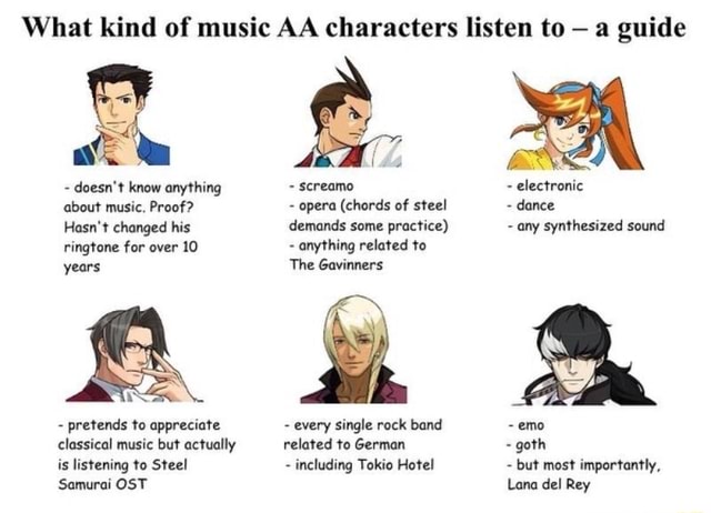 What kind of music AA characters listen to a guide doesn't know ...