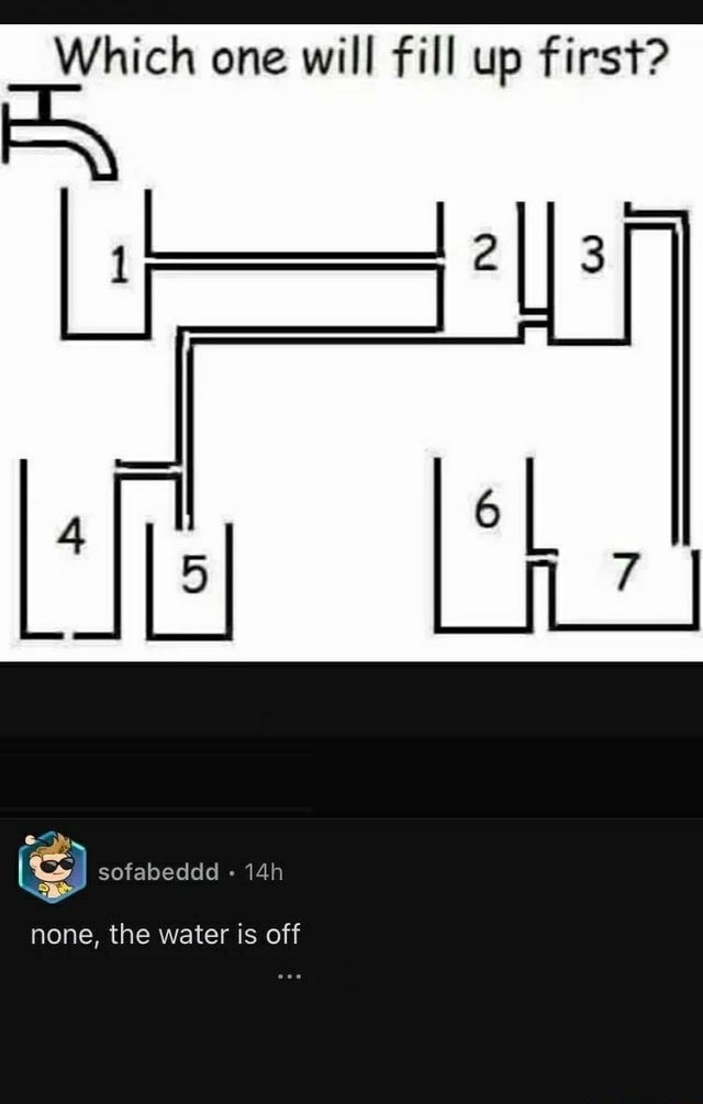 Which one will fill up first? SS sofabeddd none, the water is off - iFunny