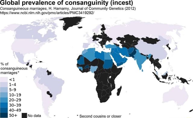 Global prevalence of consanguinity (incest) Consanguineous marriages, H ...