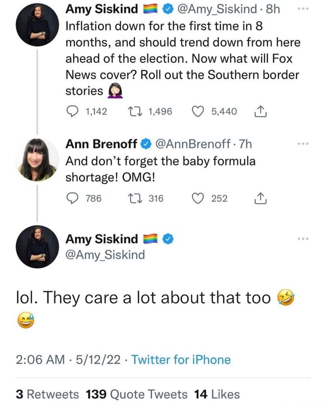 Amy Siskind E& @ @Amy Siskind Inflation down for the first time in 8 ...