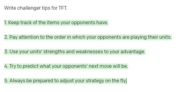 Write challenger tips for TFT. 1. Keep track of the items your ...