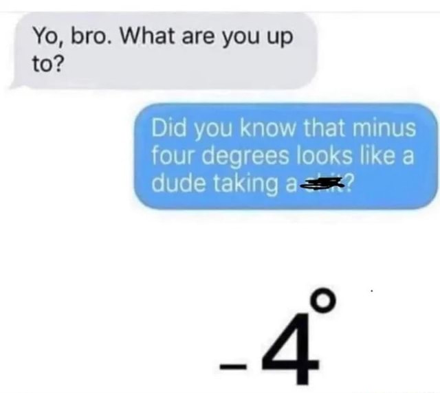 Yo, bro. What are you up to? Did you know that minus four degrees looks ...