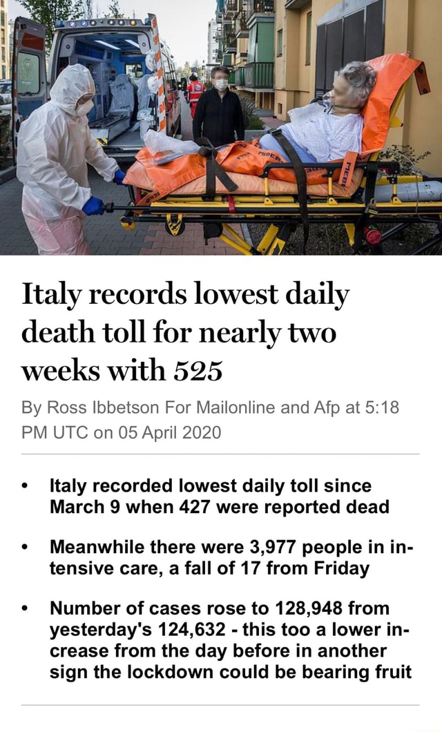 Italy records lowest daily death toll for nearly two weeks with 525 By ...