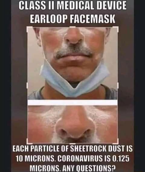 CLASS 1 MEDICAL DEVICE EARLOOP FACEMASK EACH PARTICLE OF SHEETROCK DUST ...
