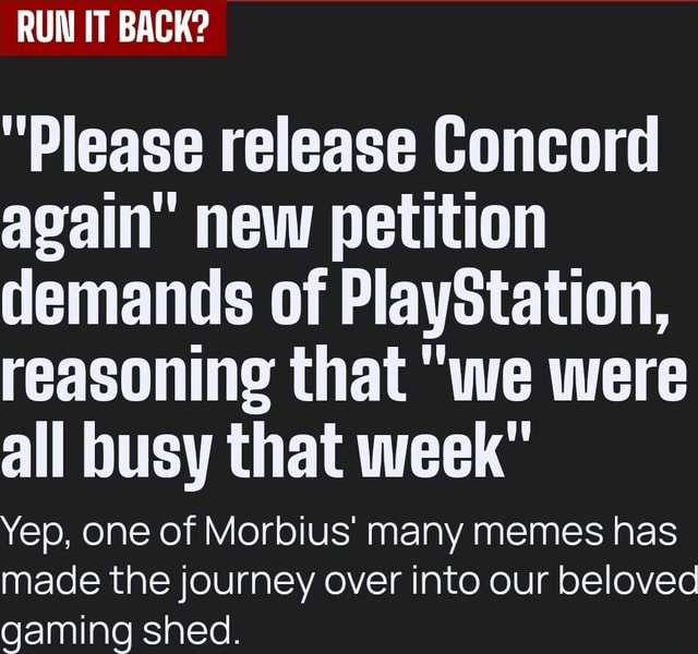 RUN IT BACK? "Please release Concord again' new petition demands of ...