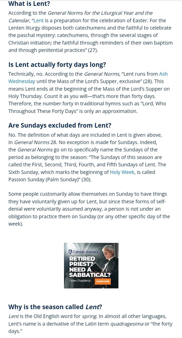 What is Lent? According to the General Norms for the Liturgical Year ...