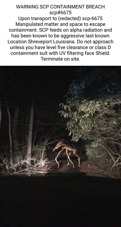 WARNING SEP CONTAINMENT BREACH Upon transport to (redacted) scp-6675 ...