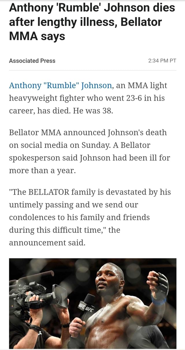 Anthony 'Rumble' Johnson dies after lengthy illness, Bellator MMA says ...