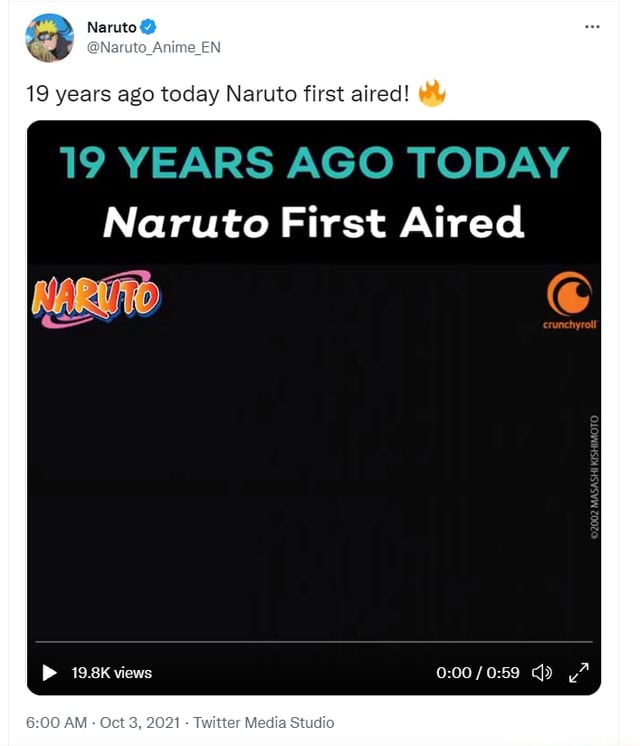 Mm Naruto & @Naruto_, 19 years ago today Naruto first aired! 19 YEARS ...