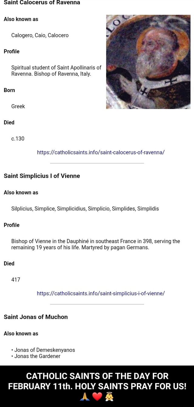 Saint Calocerus of Ravenna Also known as Calogero, Caio, Calocero ...