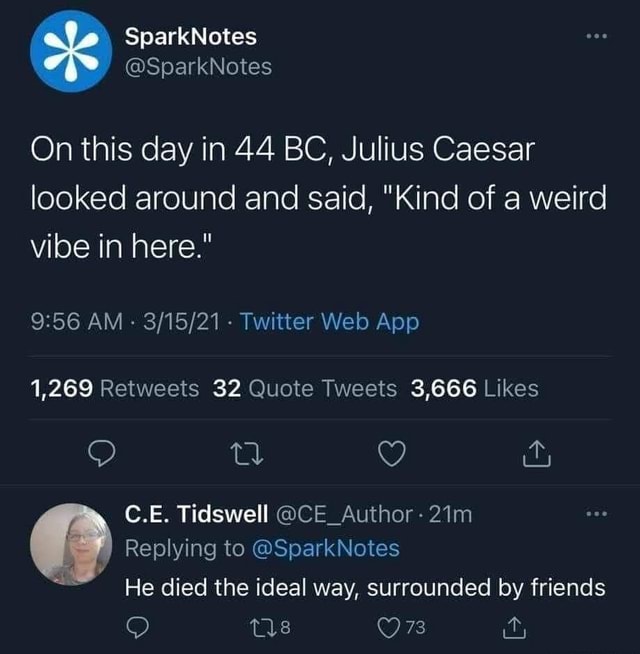 Ats SparkNotes On this day in 44 BC, Julius Caesar looked around and ...
