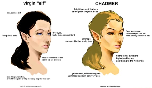 Altmer versus Elf - virgin "elf" CHADMER Bright hair, as if feathers of ...