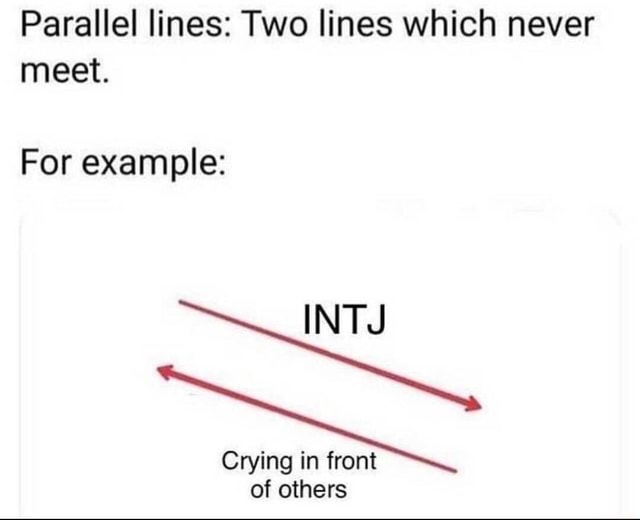 Parallel lines: Two lines which never meet. For example: INTJ Crying in ...