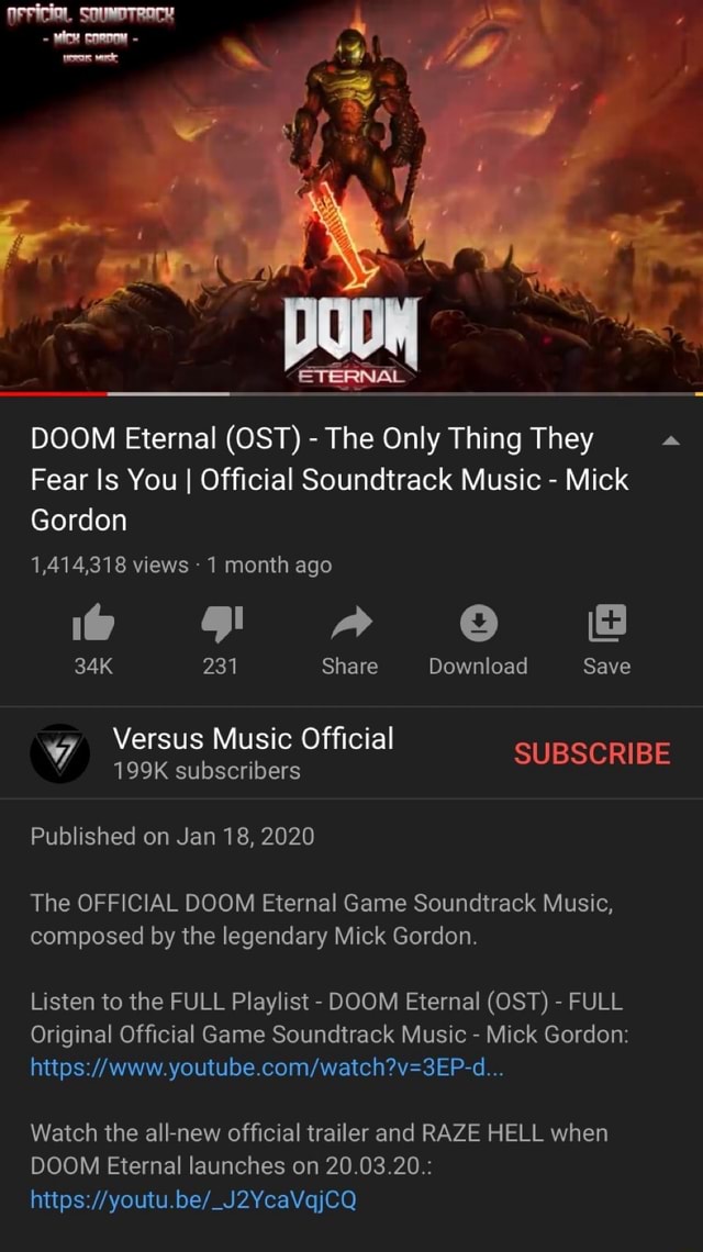 DOOM Eternal (OST) The Only Thing They a Fear Is You I Official ...
