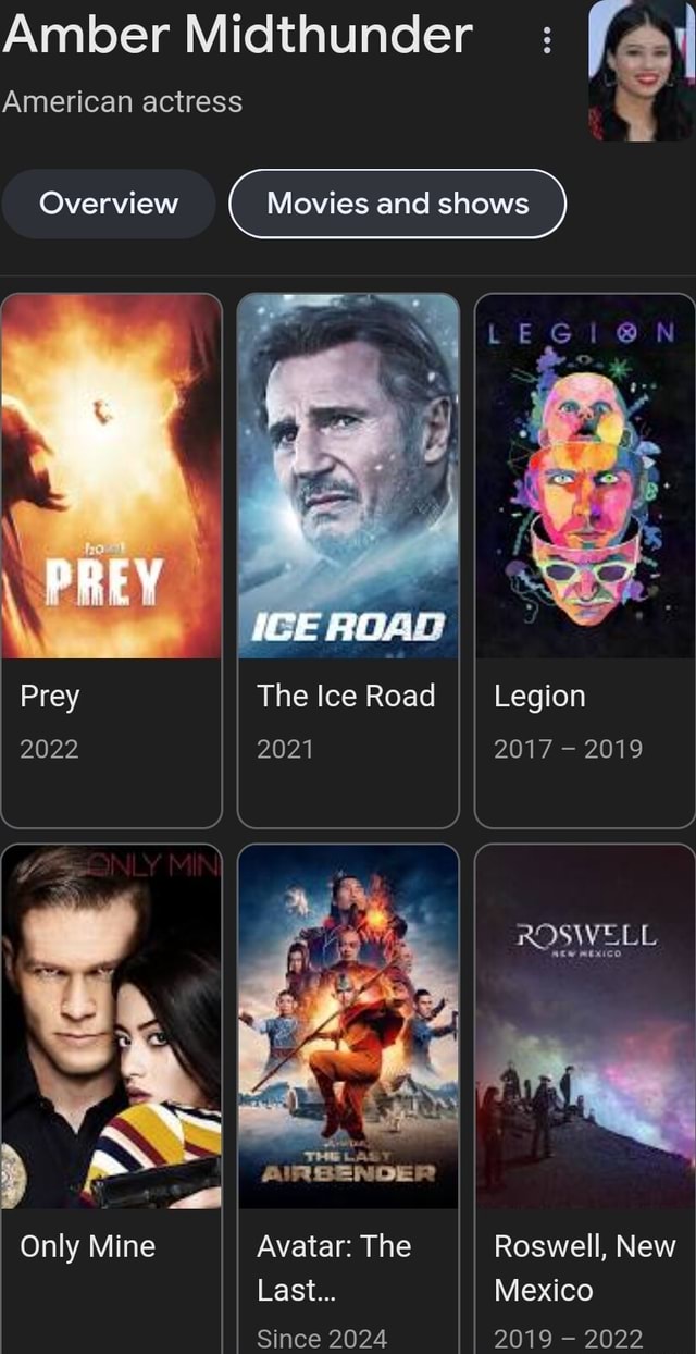 American actress Overview Movies and shows LEGI I geo Amber Midthunder ...