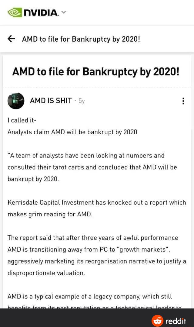 NVIDIA. AMD to file for Bankruptcy by 2020! AMD to file for Bankruptcy ...