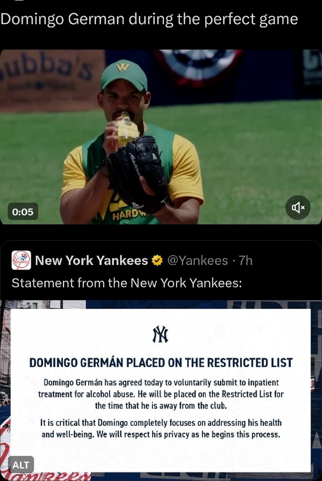Domingo German during the perfect game New York Yankees @ Statement ...