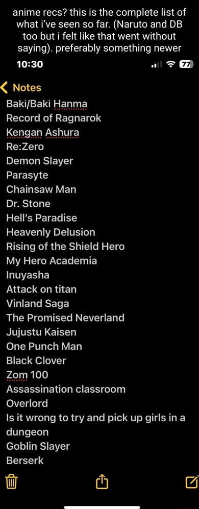 Anime recs? this is the complete list of what i've seen so far. (Naruto ...