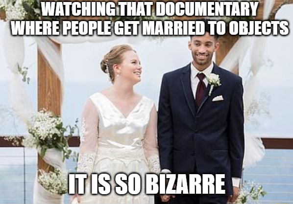 WATCHING THAT DOCUMENTARY WHERE PEOPLE GET MARRIED TO OBJECTS ITIS SO ...