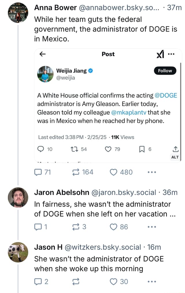 Anna Bower @annabower.bsky.so... While her team guts the federal ...