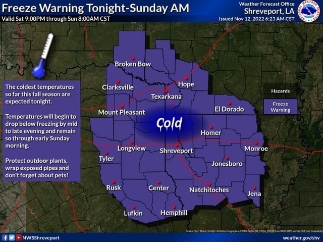 Freeze Warning Tonight- Sunday AM Valid Sat through Sun CST The coldest ...