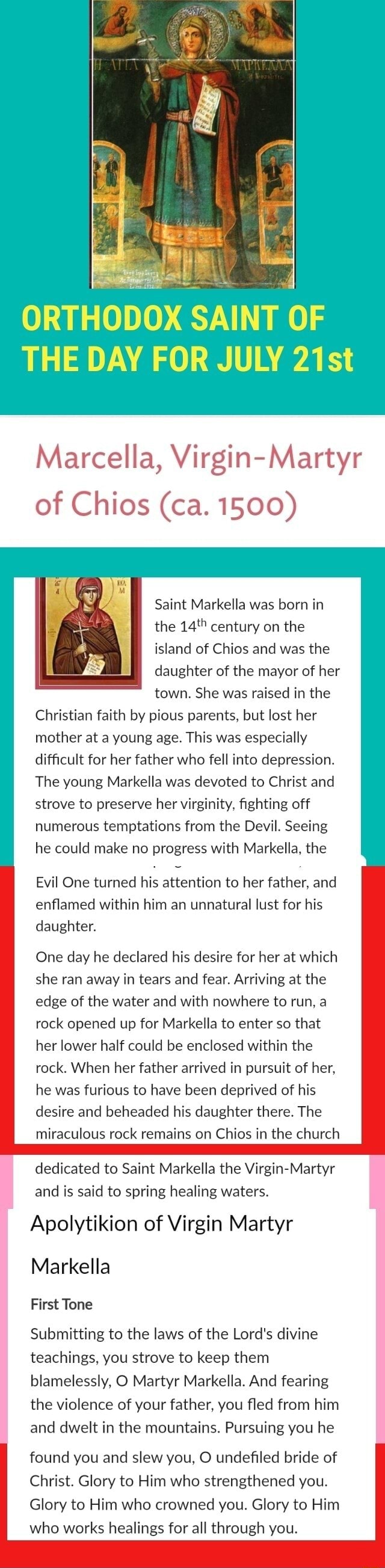 ORTHODOX SAINT OF THE DAY FOR JULY 21st Marcella, Virgin- Martyr of ...