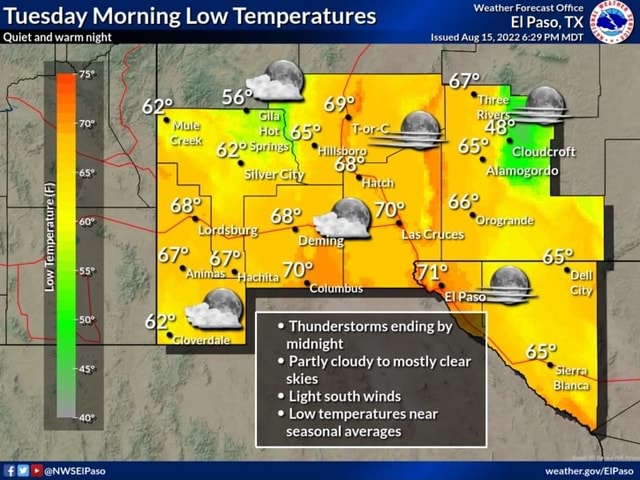Weather Forecast Office Tuesday Morning Low w Temperatures El Paso, TX ...