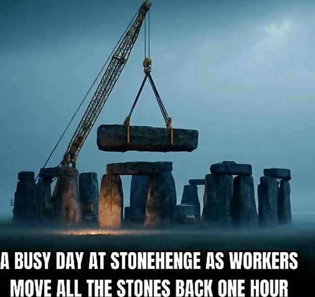 BUSY DAY AT STONEHENGE AS WORKERS MOVE ALL THE STONES BOCK ONE HOUR ...