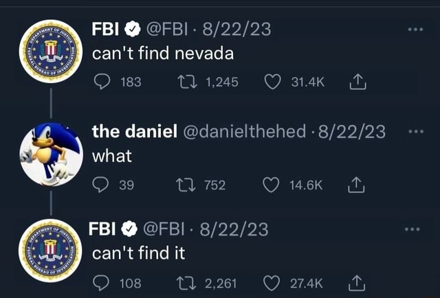 FBI @FBI - can't find nevada 183 ff, the daniel @danielthehed - what 39 ...