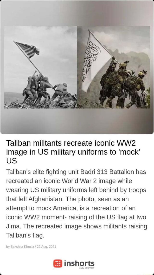 Taliban militants recreate iconic image in US military uniforms to ...