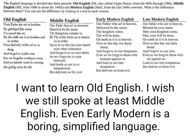 The English language is divided into three periods: Old English (OE ...