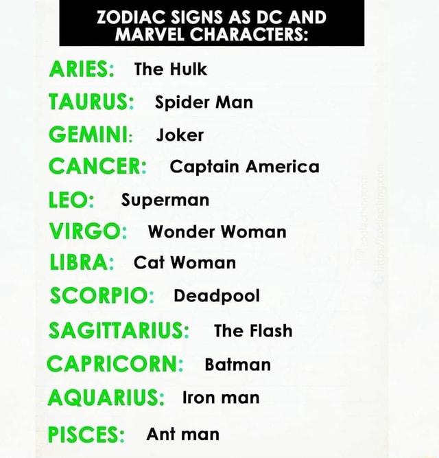 ZODIAC SIGNS AS DC AND MARVEL CHARACTERS: ARIES. The Hulk TAURUS ...