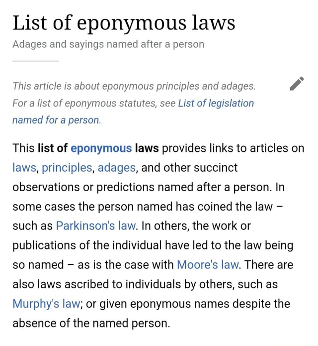 List of eponymous laws Adages and sayings named after a person This ...