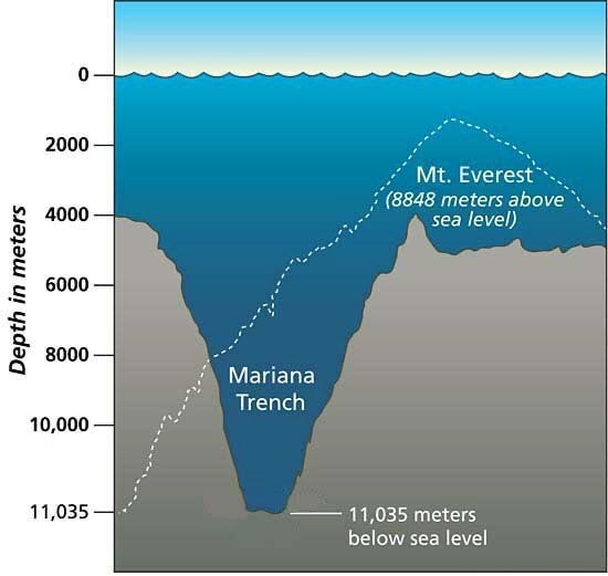 Mt. Everest (8848 meters above sea level) Depth meters in 2000 6000 ...