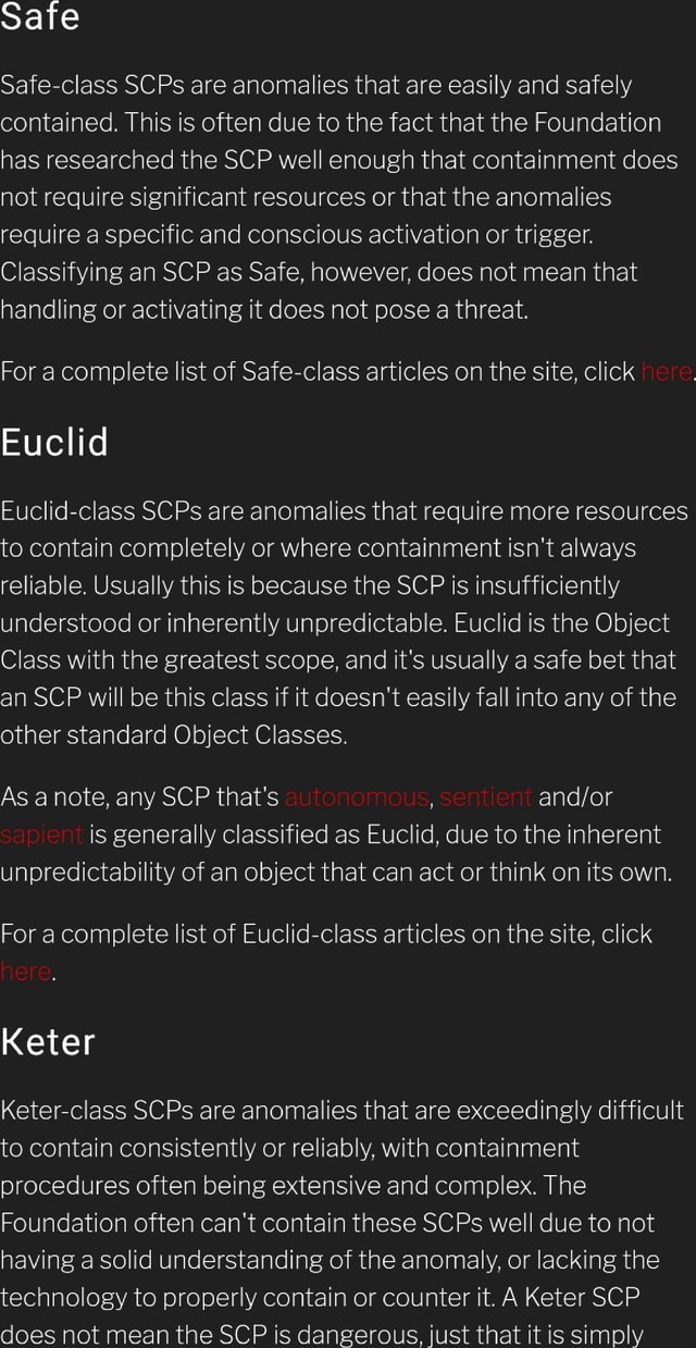 Safe Safe-class SCPs are anomalies that are easily and safely contained ...