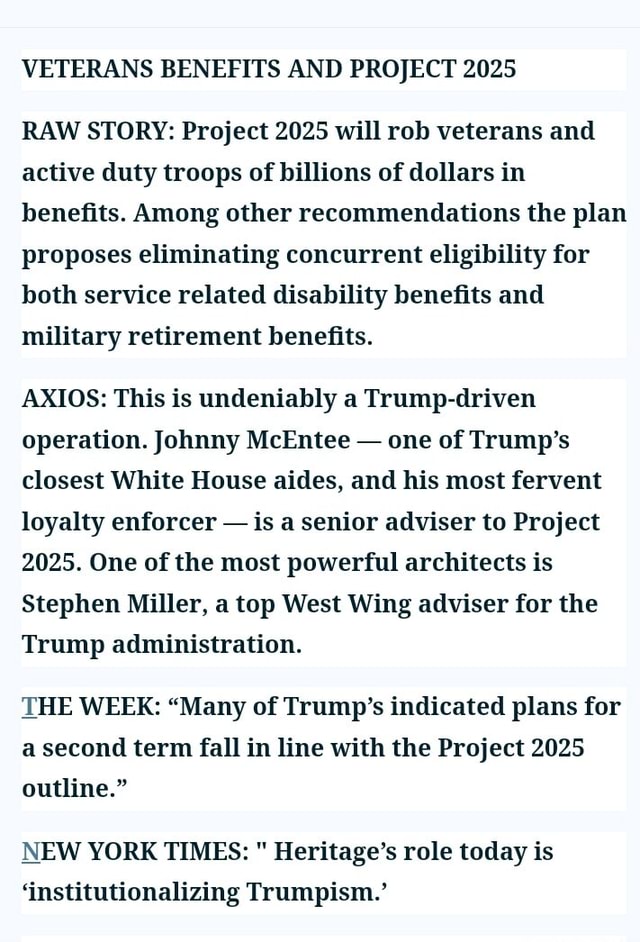 VETERANS BENEFITS AND PROJECT 2025 RAW STORY: Project 2025 will rob ...