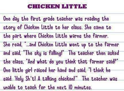 CHICKEN LITTLE One day the first grade teacher was reading the story of ...