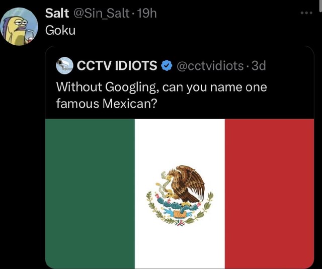 Er Ge Goku @ CCTV IDIOTS @cetvidi Without Googling, can you name one ...