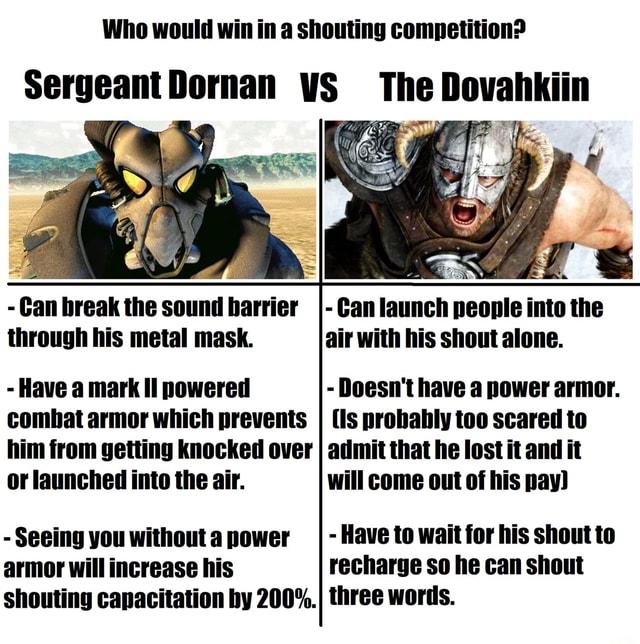 Sergeant Arch Dornan Vs Dovahkiin The Dragonborn. - - Have a mark Il ...