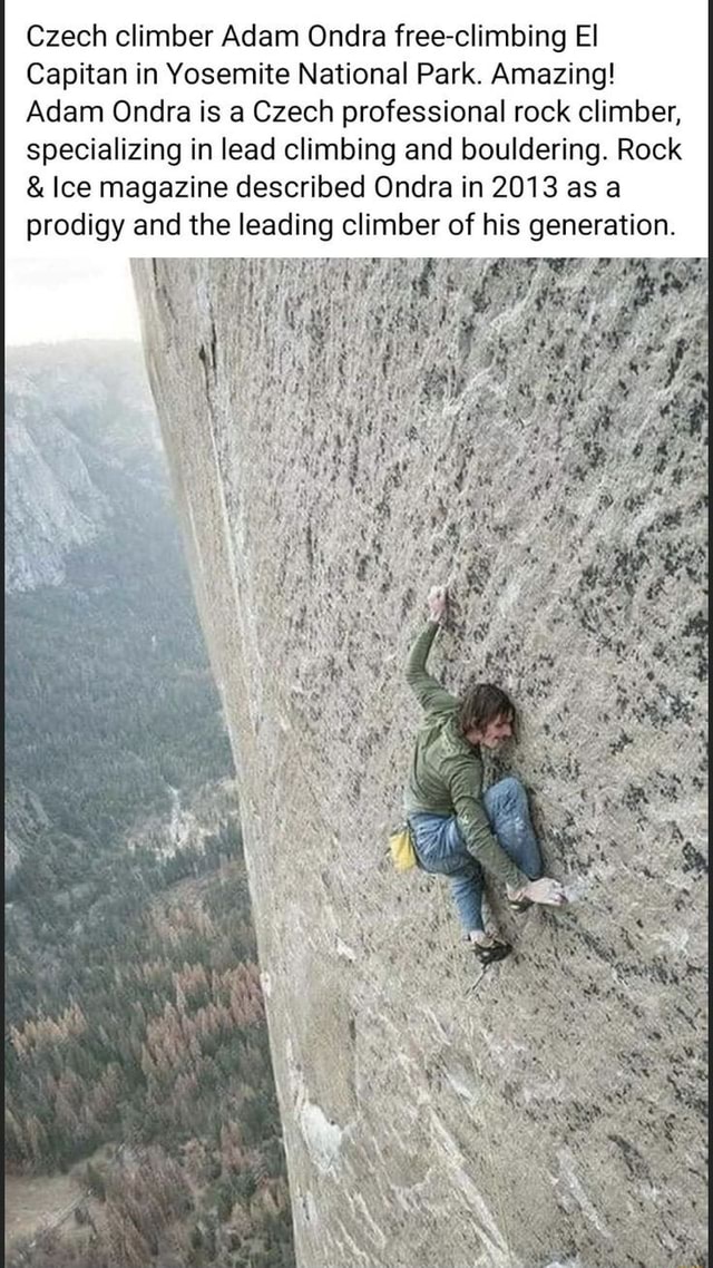 Czech climber Adam Ondra free-climbing El Capitan in Yosemite National ...