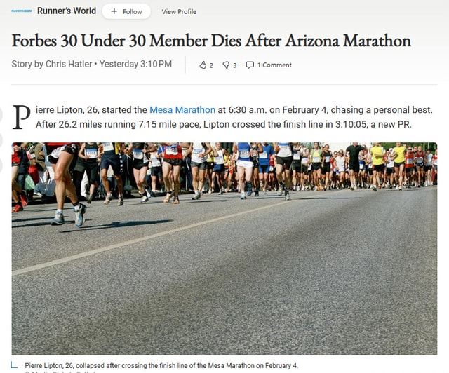 Runner's World + Follow View Profile Forbes 30 Under 30 Member Dies ...