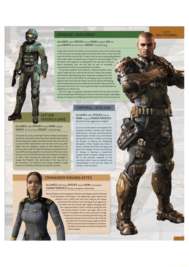 ALLIANCE: unsc SPECIES: Human RANK: Sergeant AGE: 40 years HEIGHT rt ...