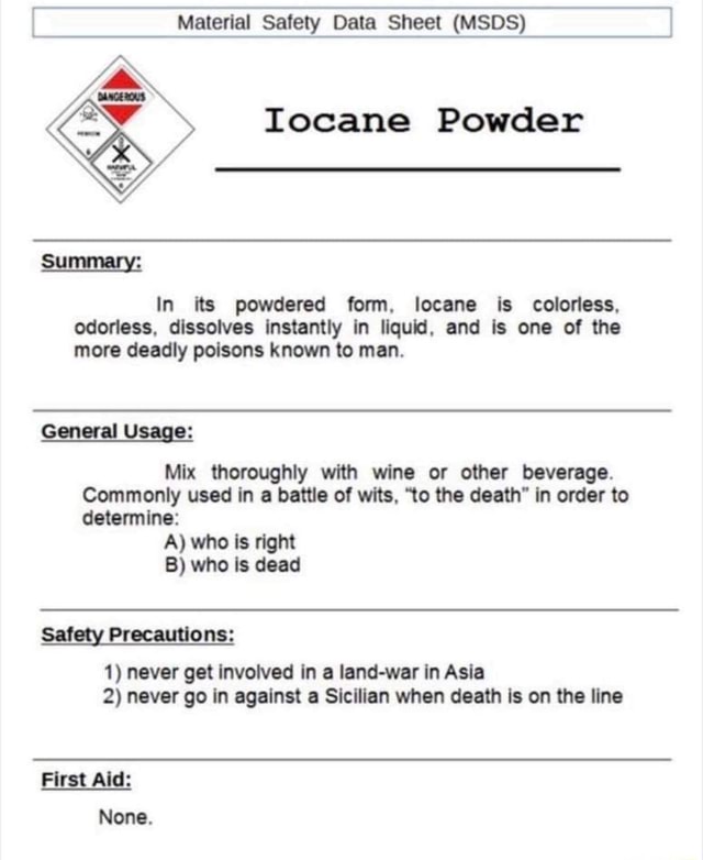 Material safety Data Sheet (MSDS) Iocane Powder In Its powdered form ...