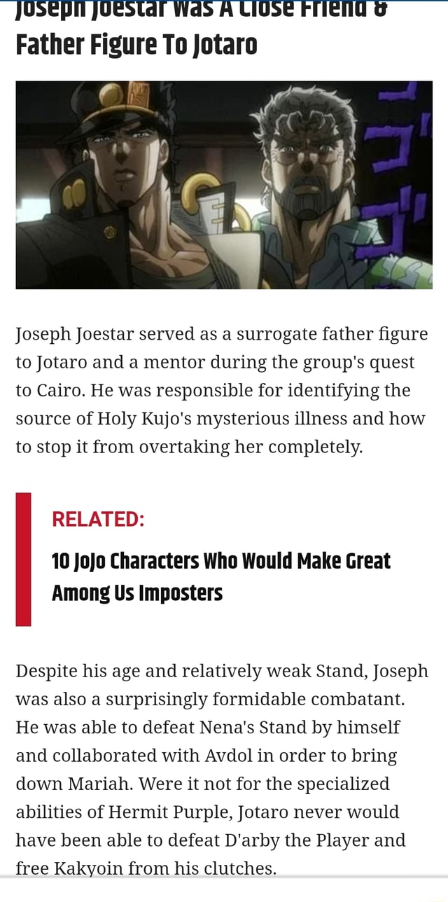 Father Figure To jotaro AS Joseph Joestar served as a surrogate father ...