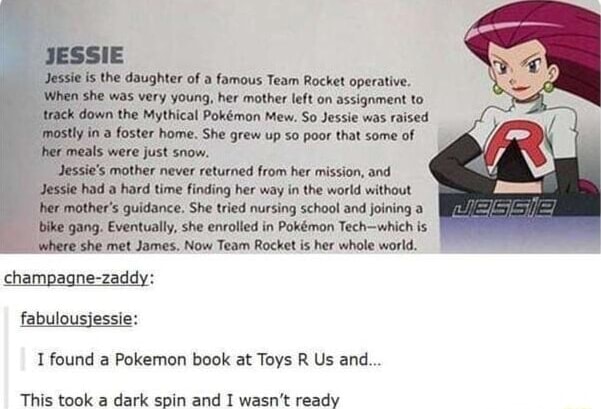 JESSIE Jessie is the daughter of a famous Team Rocket operative. When ...