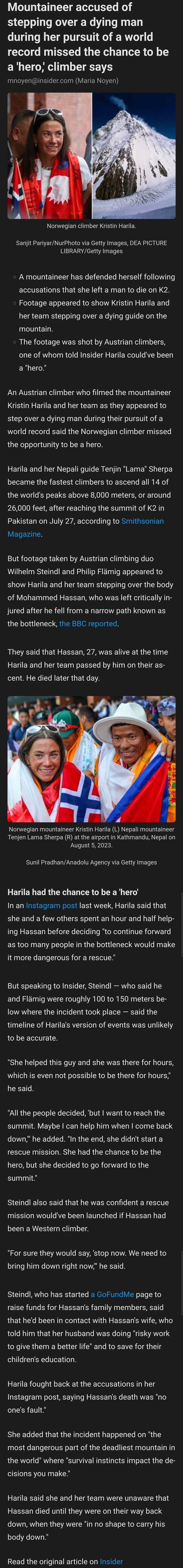 Mountaineer accused of stepping over a dying man during her pursuit of ...