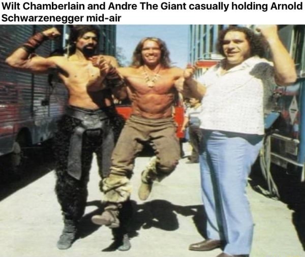 Wilt Chamberlain and Andre The Giant casually holding Arnold ...