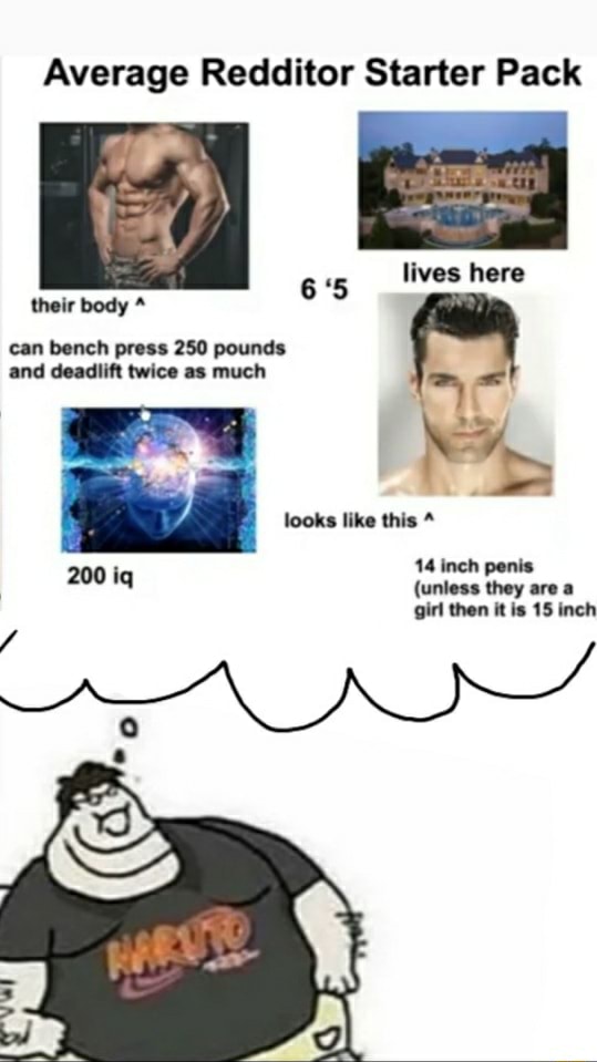 Average Redditor Starter Pack lives here 6'5 their body * can bench press 250 pounds and ...
