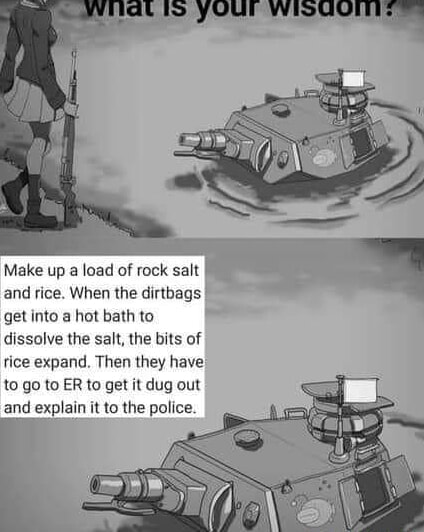 Get into a hot bath to dissolve the salt, the bits of rice expand, Then ...