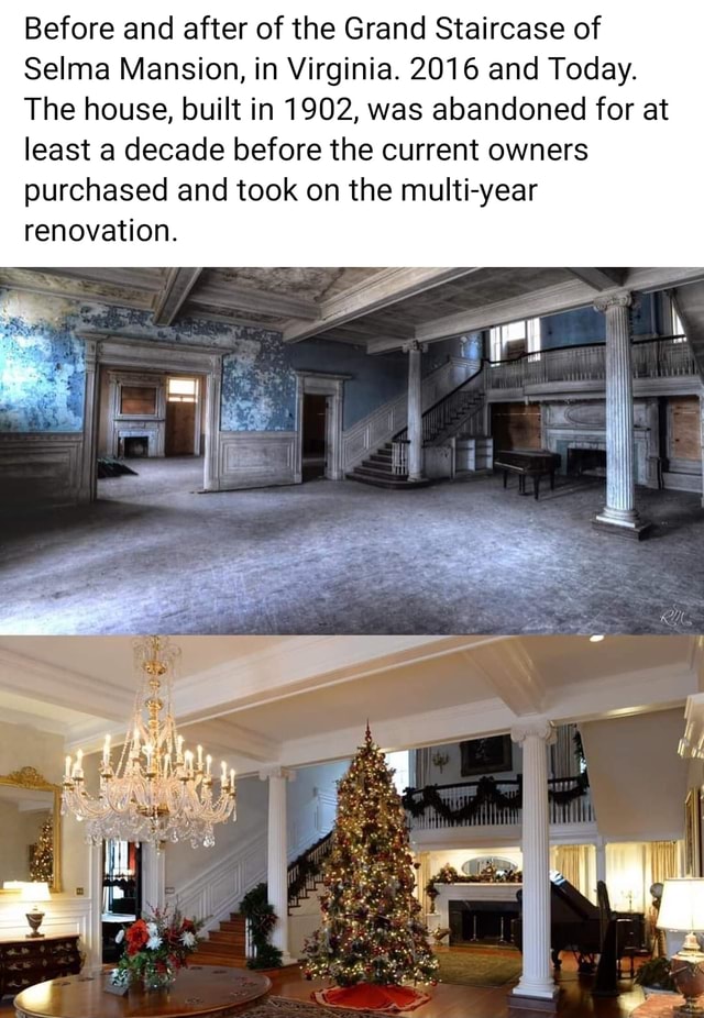 Before and after of the Grand Staircase of Selma Mansion, in Virginia ...